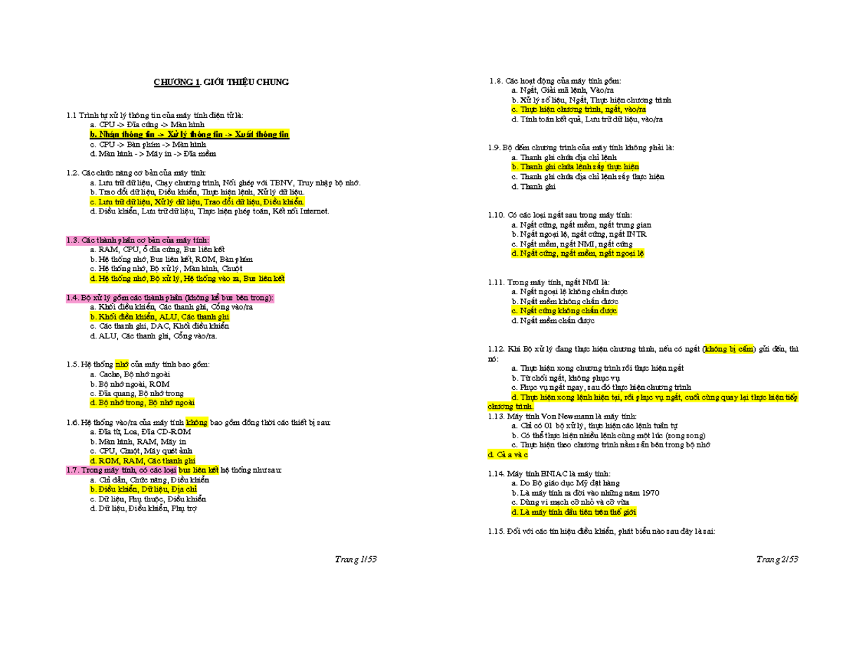 300-cau-hoi-trac-nghiem-kien-truc-may-tinh compressed - Ch­¬ng 1. Giíi thiÖu chung 1 Tr×nh tù xö ...