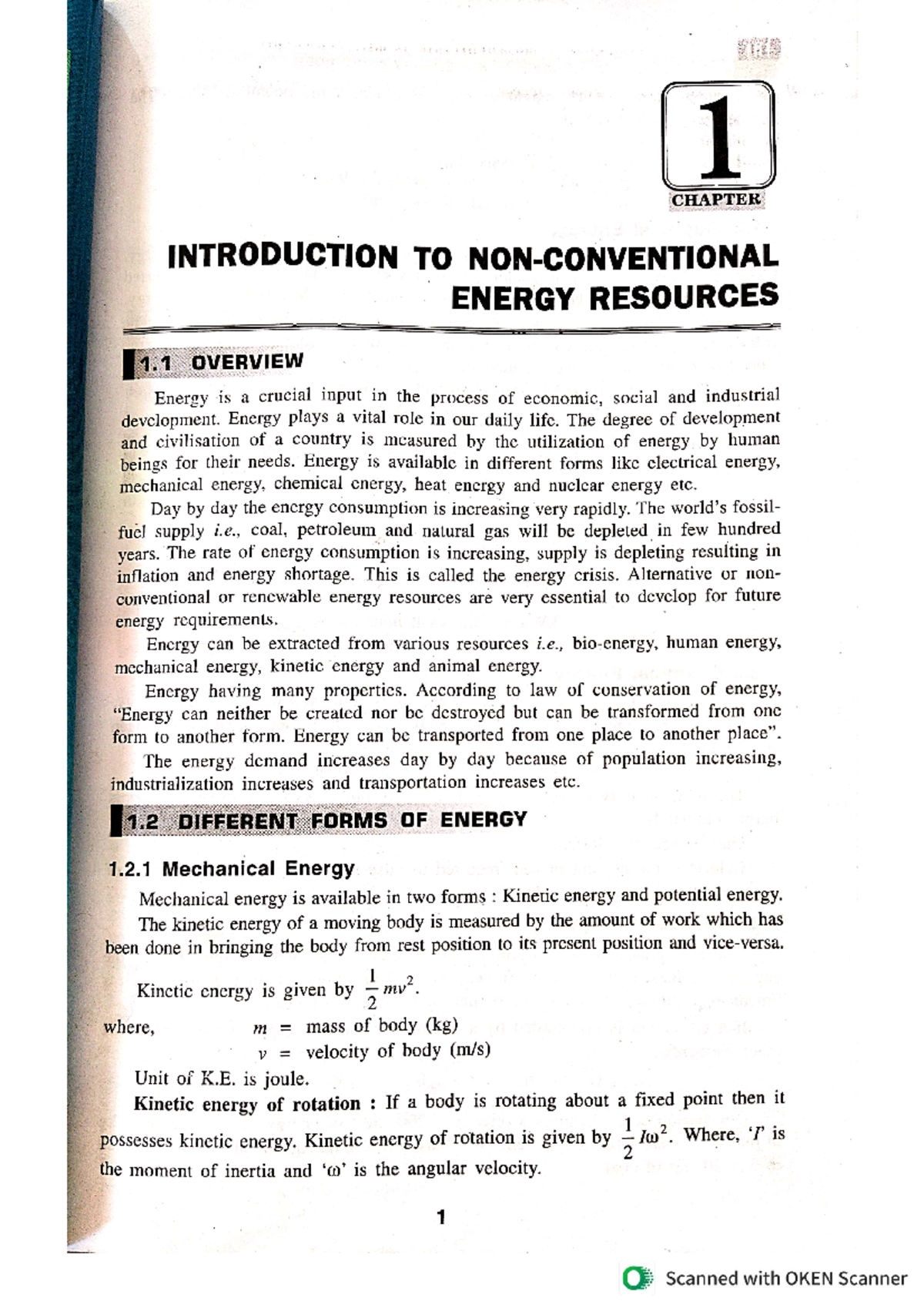 Rer notes - RENEWABLE ENERGY RESOURCES - 1 CHAPTER INTRODUCTION TO ...