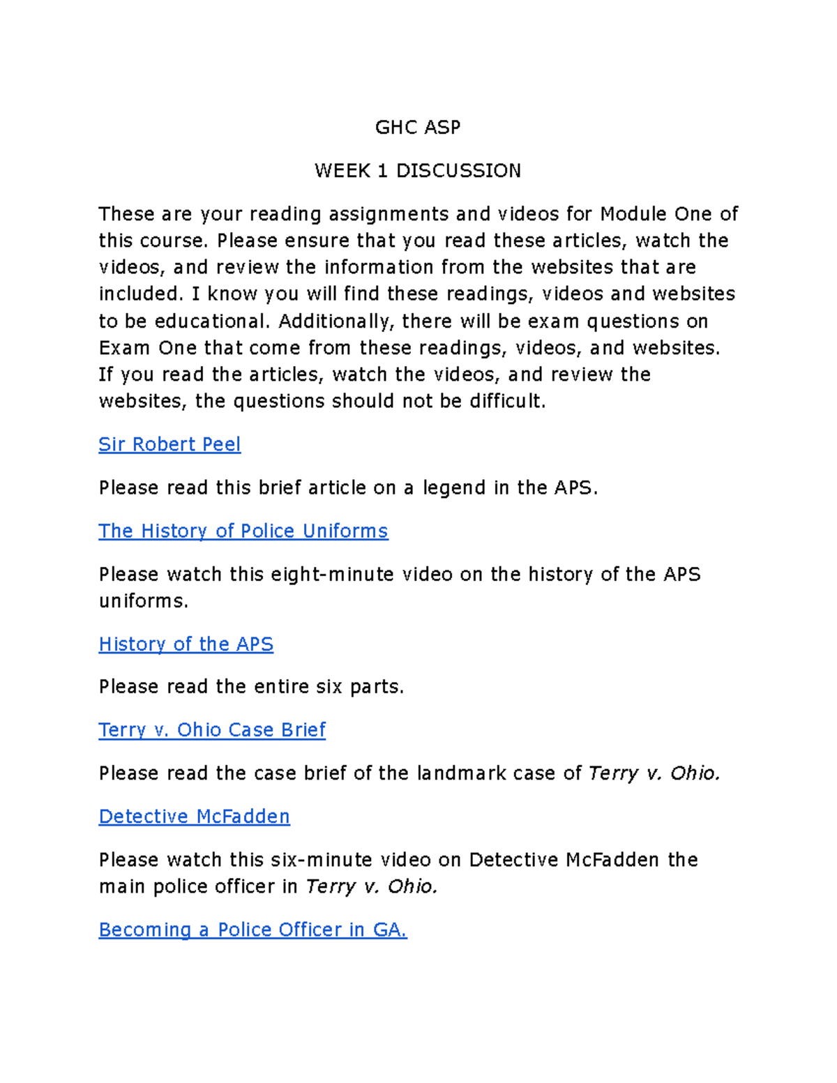 GHC ASP Week 1 disc - This is the list of reading material and the ...