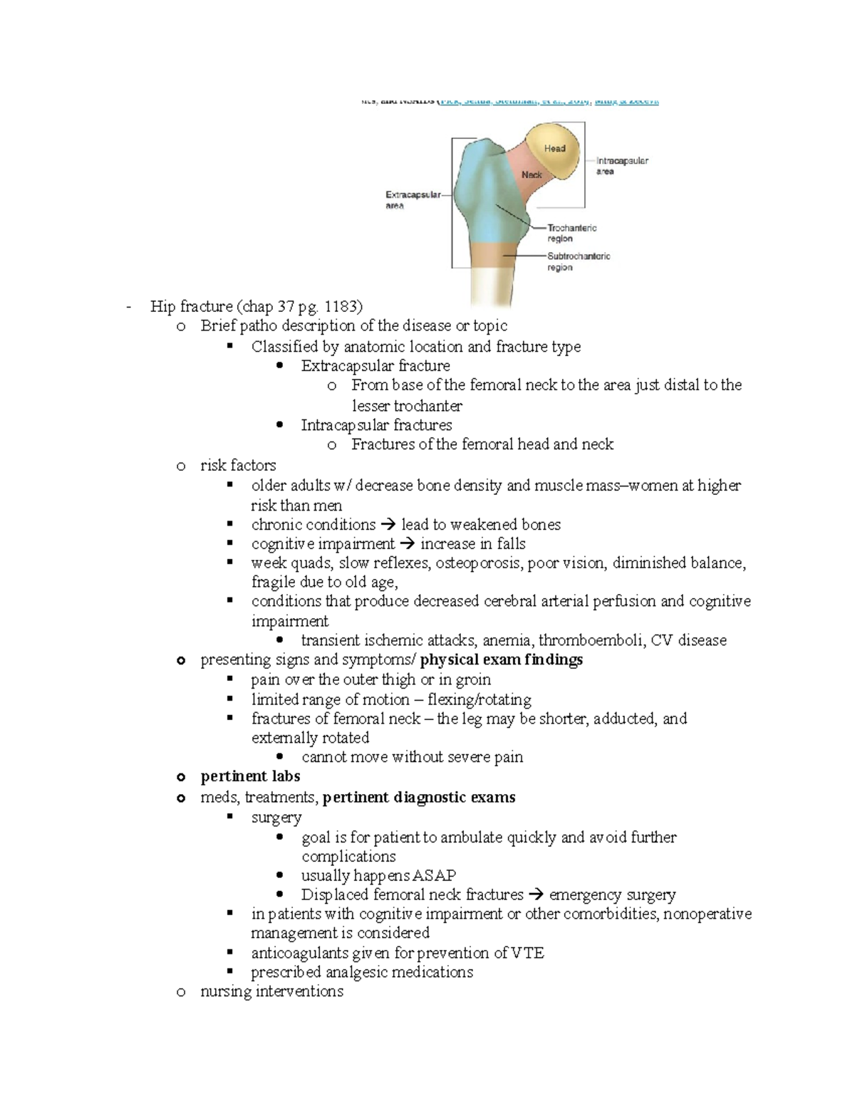 Hip fracture - 1183) o Brief patho description of the disease or topic Classified by anatomic ...