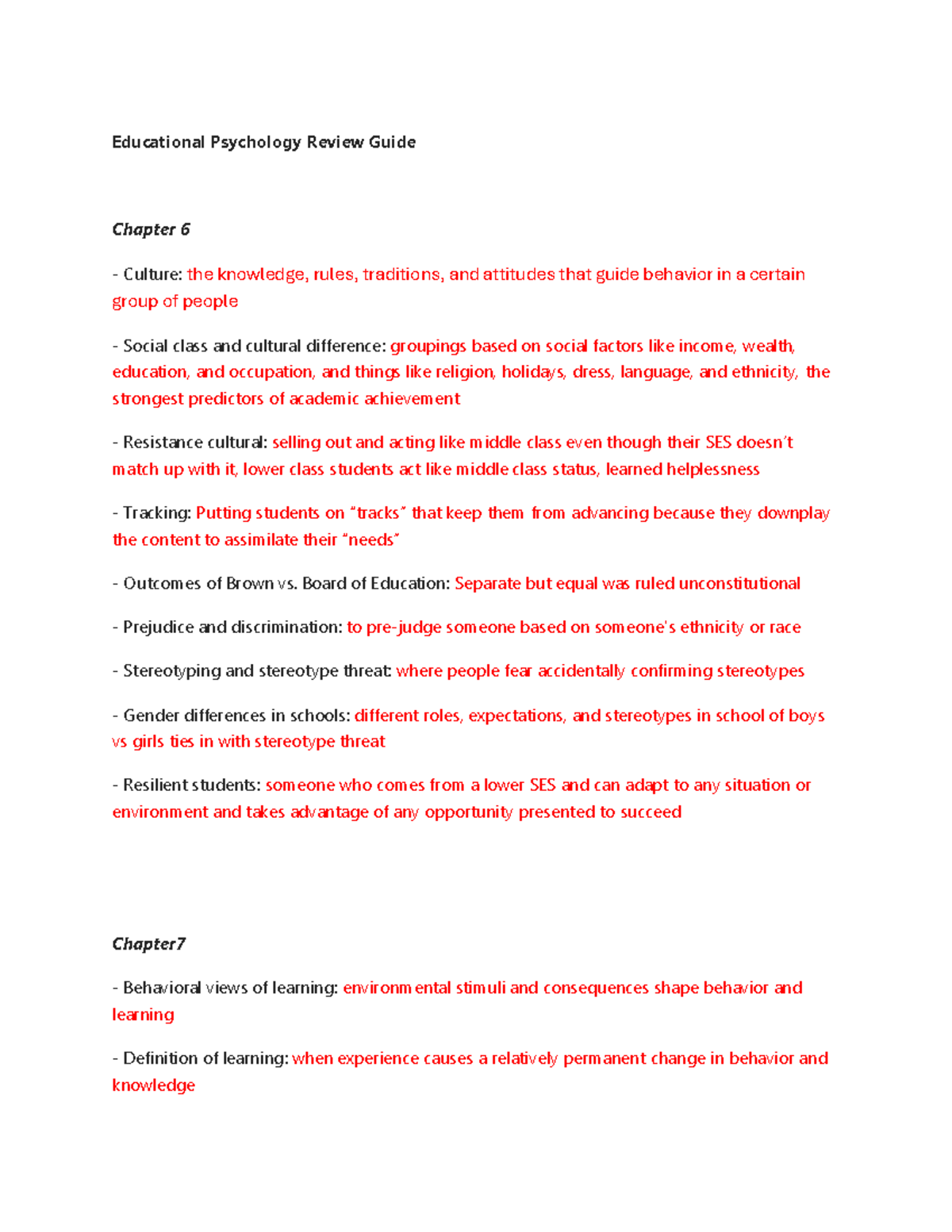 Education Psych Exam 2 Review - Educational Psychology Review Guide ...