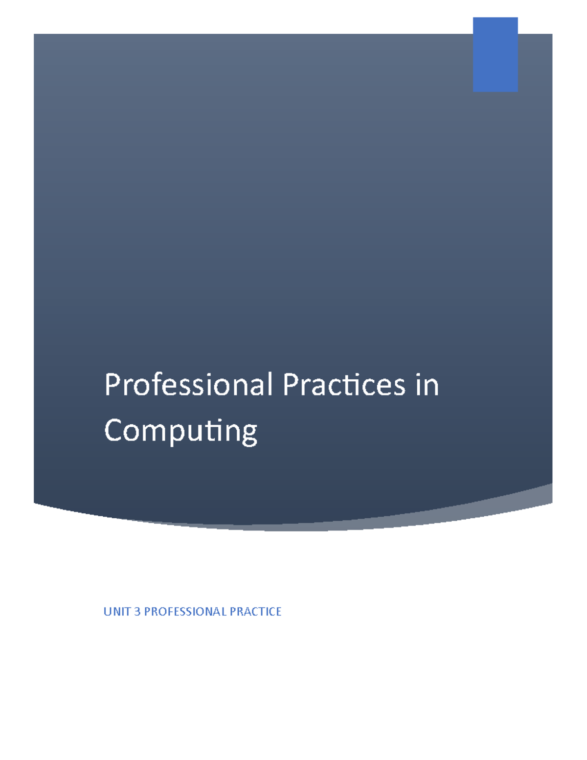 Assignment Professional Practice - Professional Practices in Computing UNIT 3 PROFESSIONAL ...