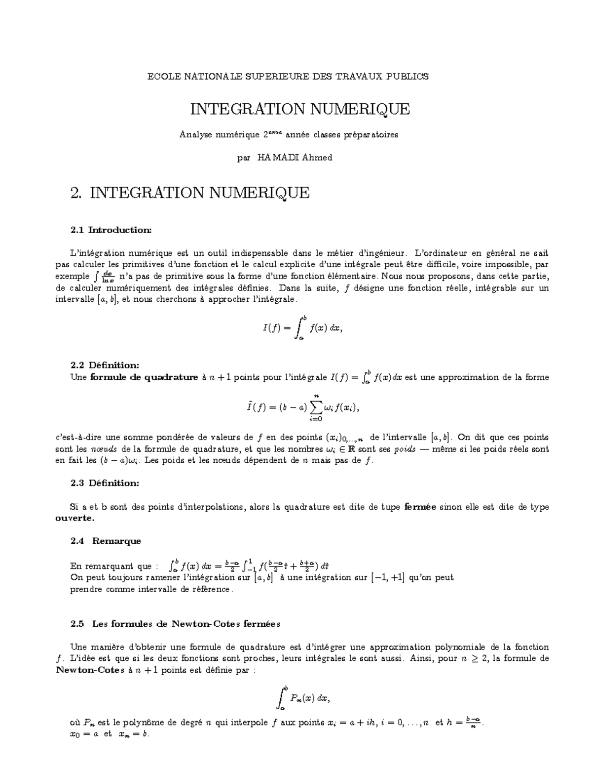 Cours Integration Numerique - ECOLE NATIONALE SUPERIEURE DES TRAVAUX PUBLICS INTEGRATION ...