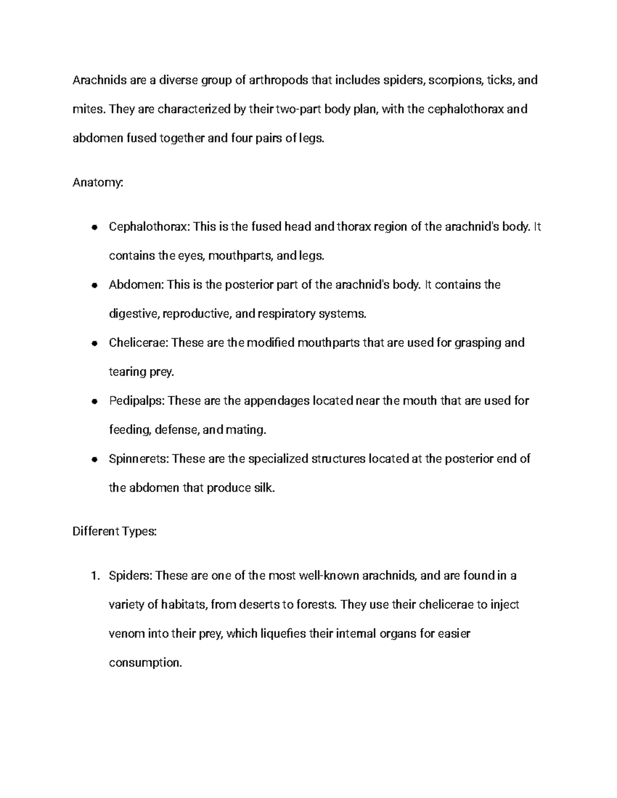 Arachnids are a diverse group of arthropods that includes spiders ...