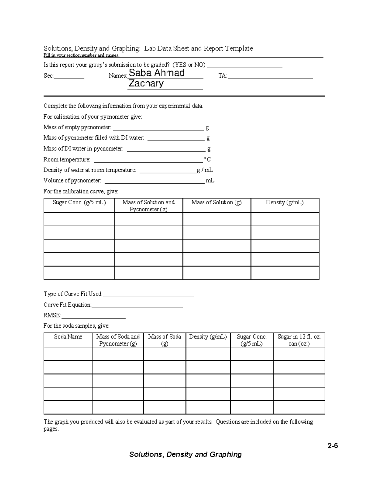 01 Sdg F23 Report Form Lab For Chem 2 Solutions Density And Graphing Solutions Density 