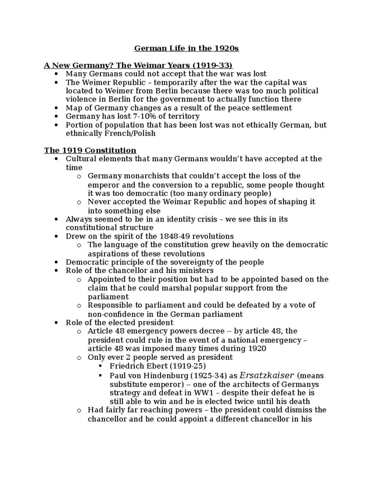 German Life in the 1920s - ’ – very first sentence of the constitution ...