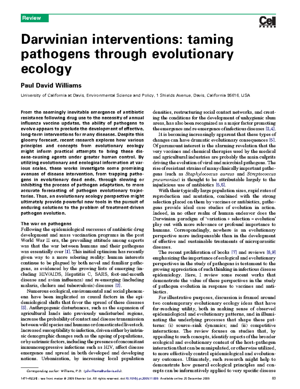 IDE Seminar Microbial evolution article - Darwinian interventions ...