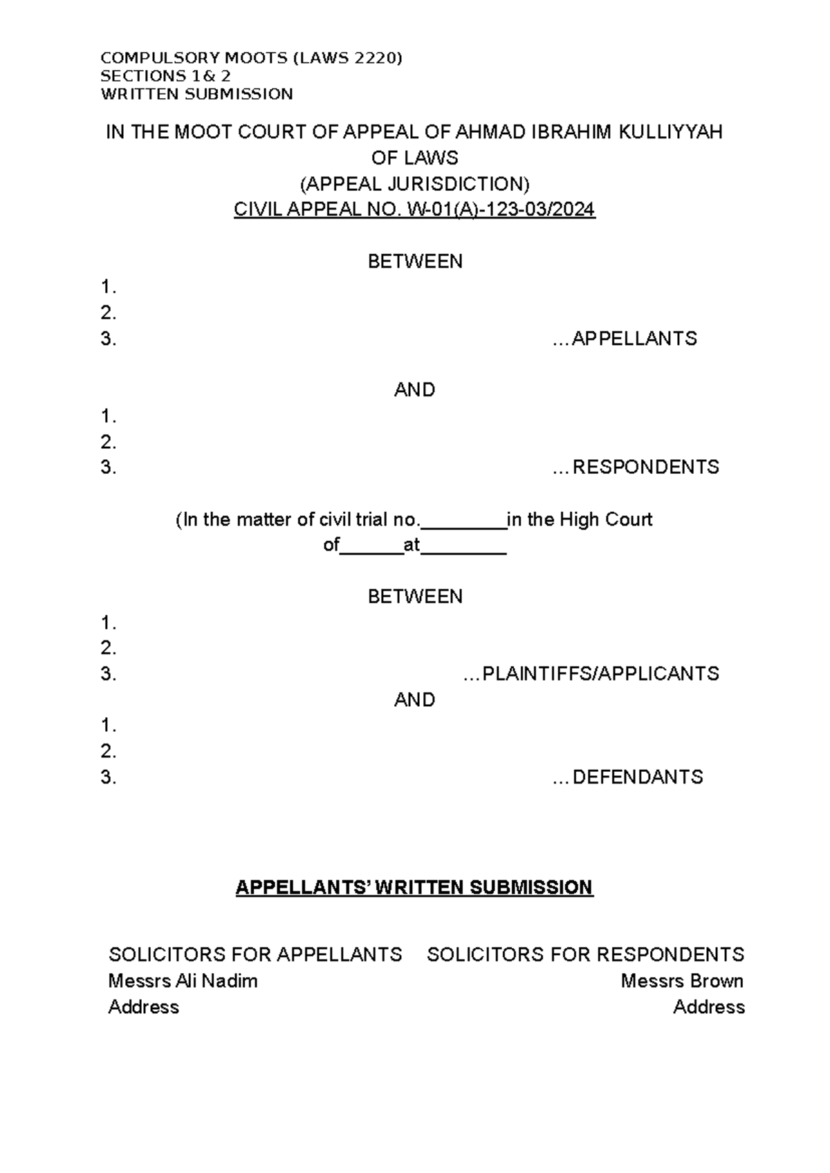 Appellant written submission - SECTIONS 1& 2 WRITTEN SUBMISSION IN THE ...