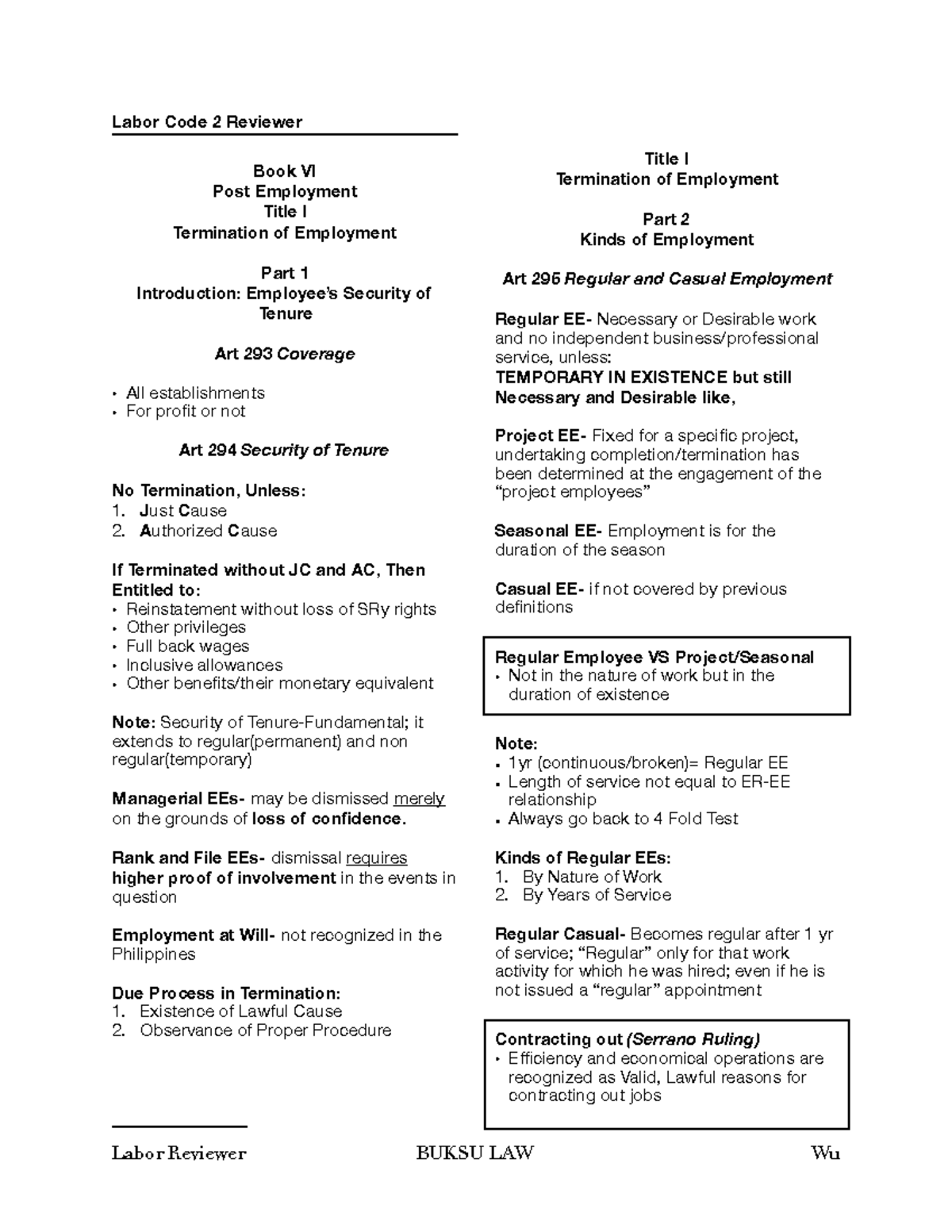 Labor Code 2Reviewer Midterm Wu - Labor Code 2 Reviewer Book VI Post ...