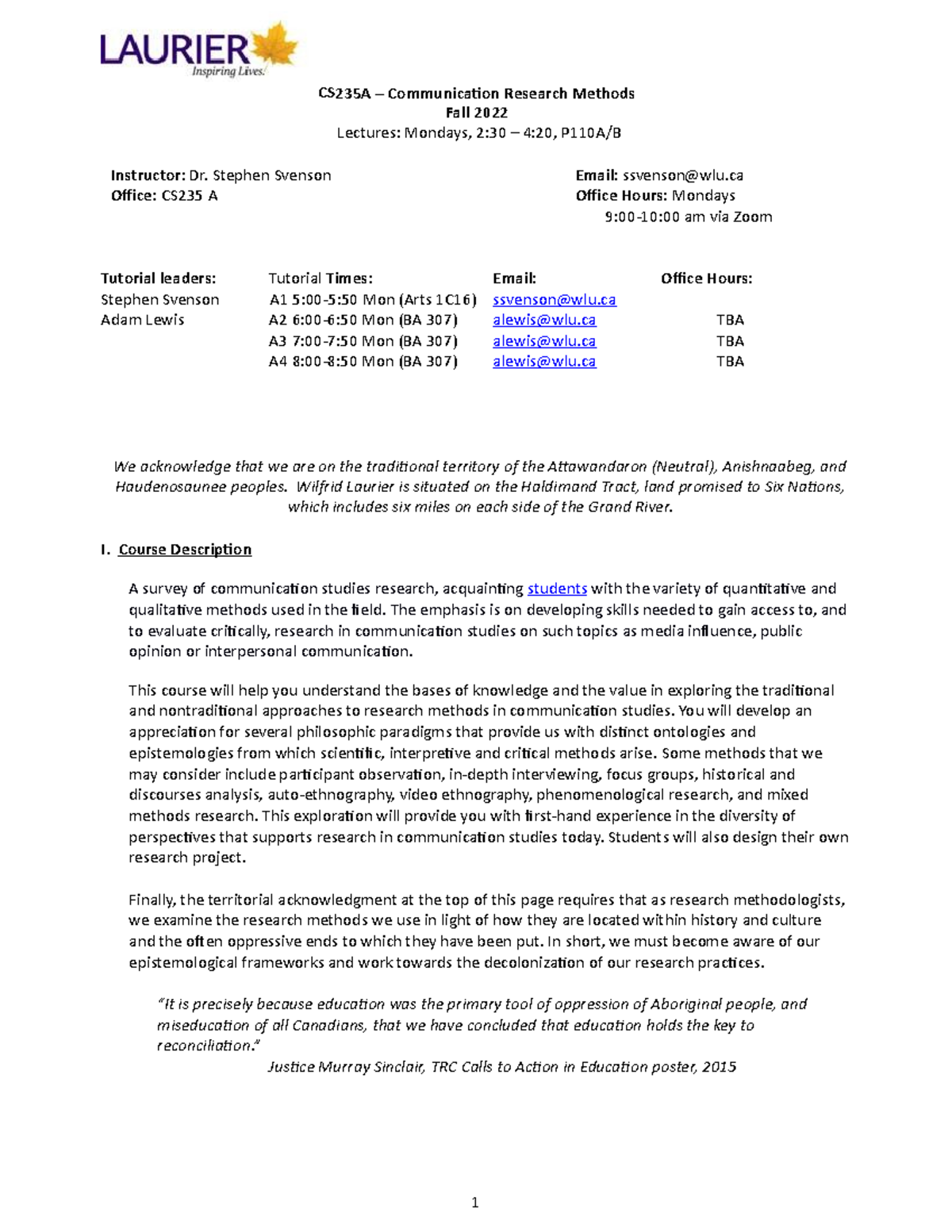 CS235 A Svenson F22 - CS235A – Communication Research Methods Fall 2022 ...