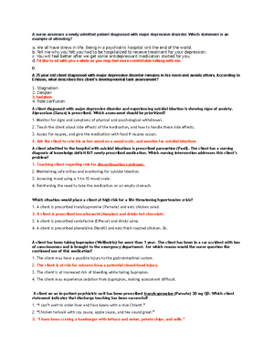 Mental health final review - NURS 222 - Studocu