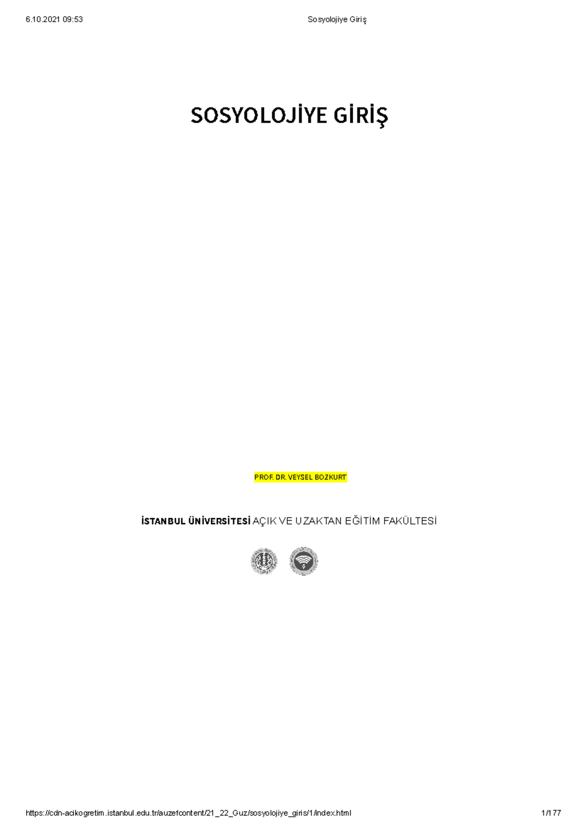 Sosyolojiye Giriş - PROF. DR. VEYSEL BOZKURT - SOSYOLOJİYE GİRİŞ PROF. DR. VEYSEL BOZKURT ...