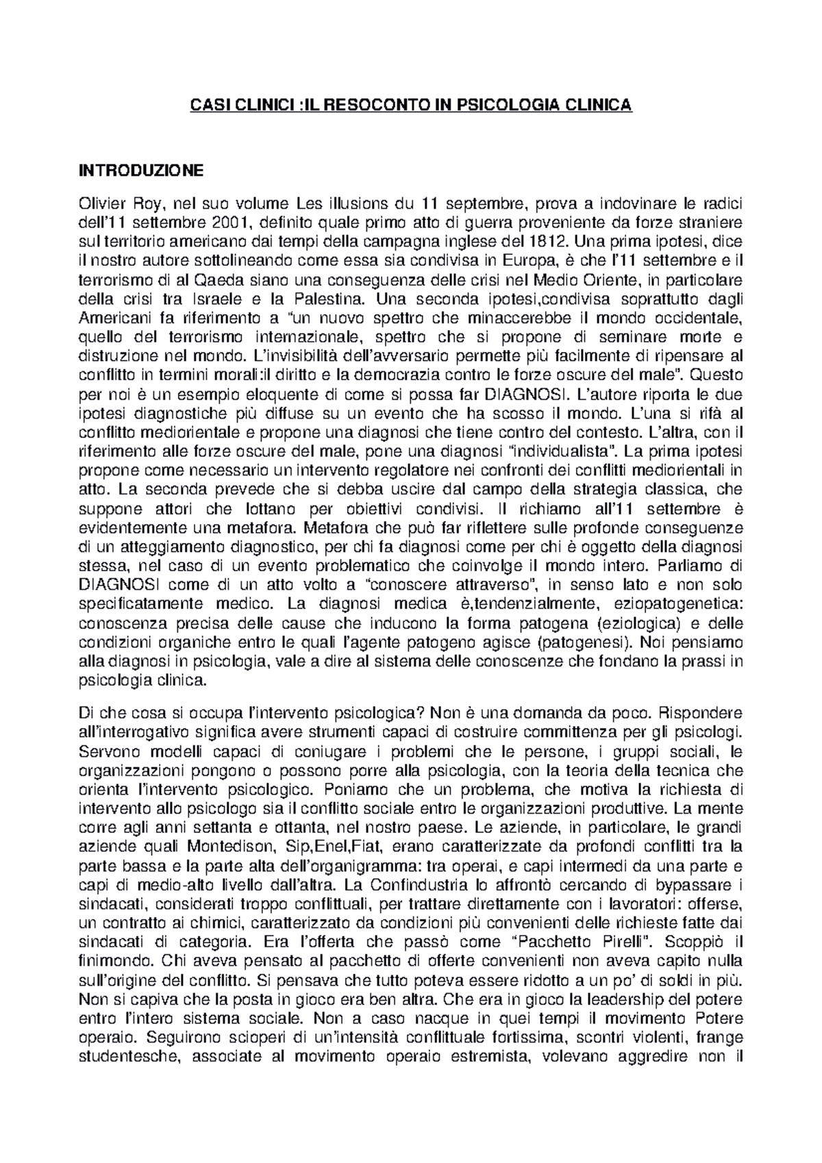 Riassunto Casi clinici. Il resoconto in psicologia clinica - Renzo ...