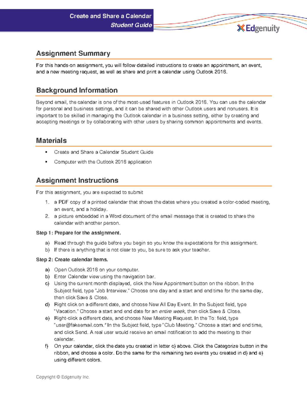 Hands-On Assignment-Create and Share a Calendar - Student Guide ...