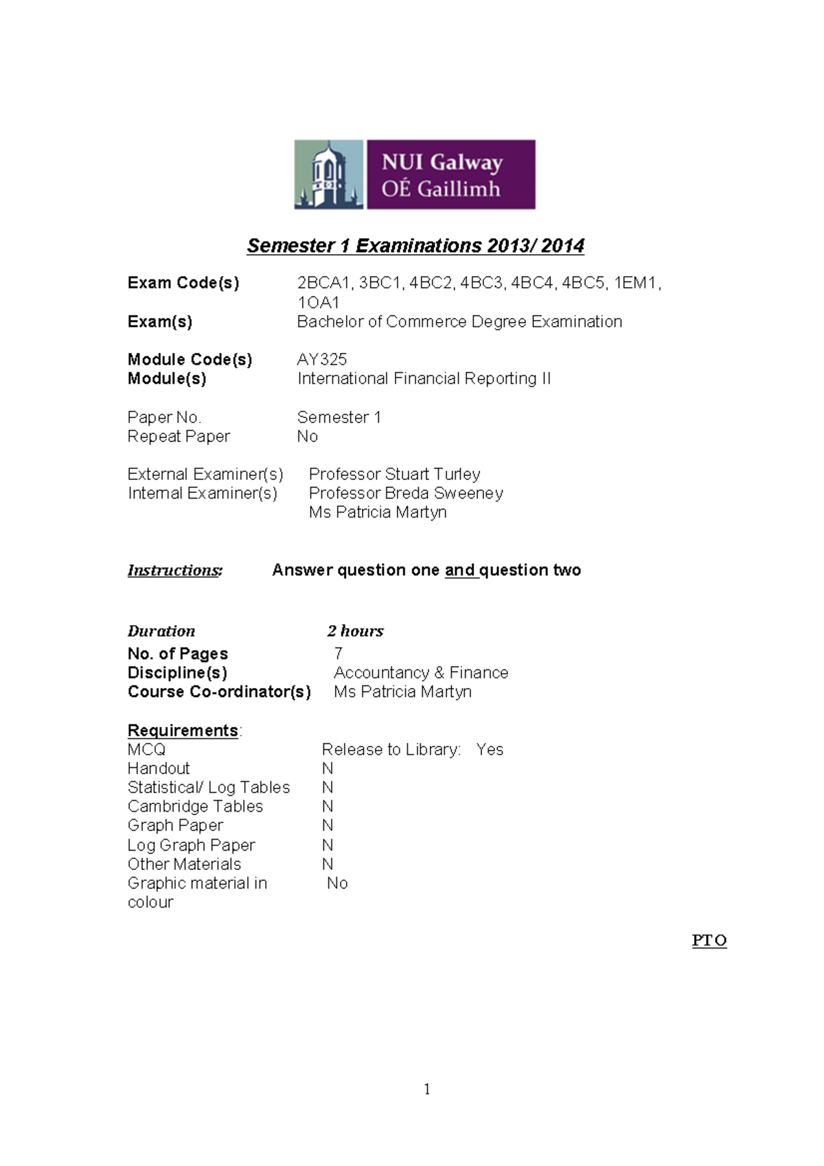 AY325 Sem 1 Exam 13:14 - Exam Paper - ! Semester 1 Examinations 2013/ ...