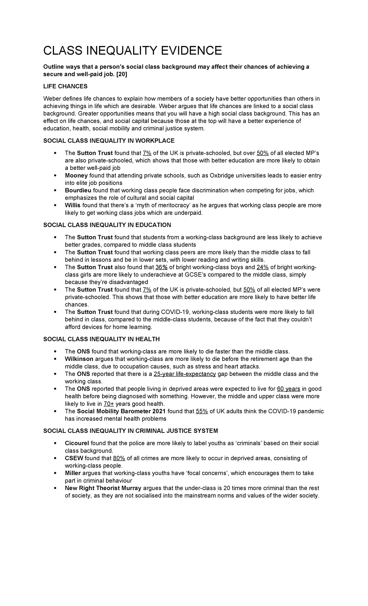 Sociology Paper 2- Inequalities & Methodology - CLASS INEQUALITY ...