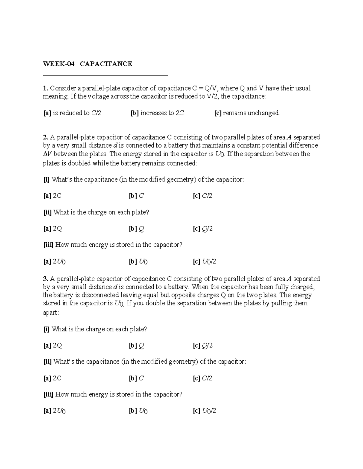 Worksheet- Capacitance - WEEK- 04 CAPACITANCE ...