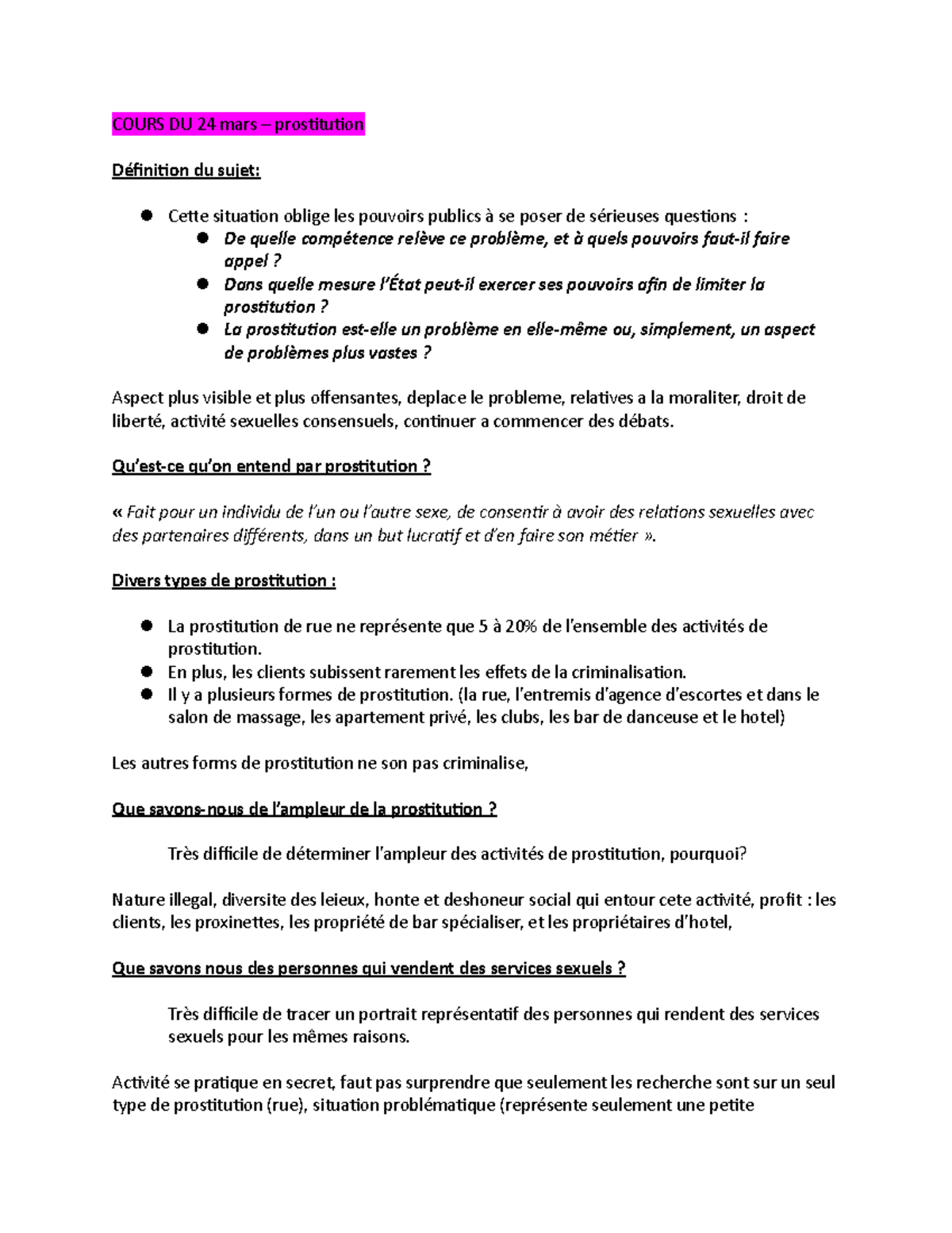 Fem notes - Partie 3 - COURS DU 24 mars – prostitution Définition du ...