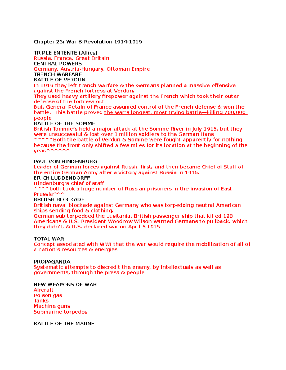 Chapter 25 - lecture, textbook, & video notes - Chapter 25: War ...