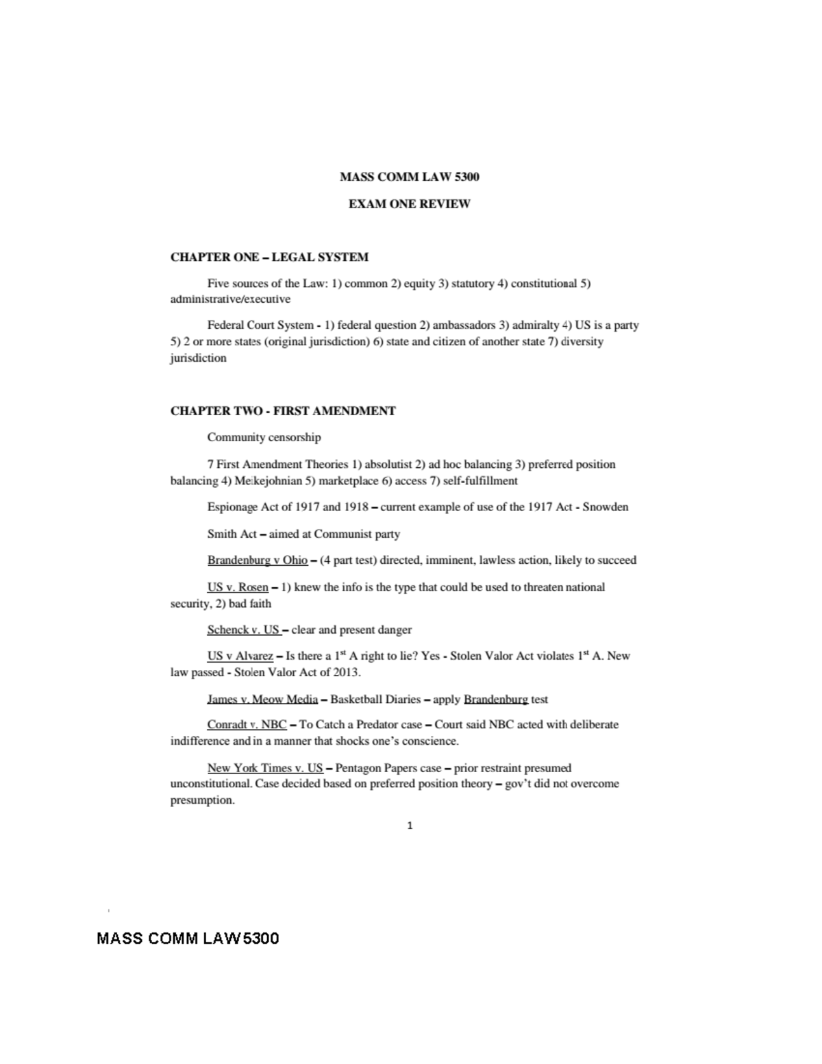 EXAM+ONE+ Review - .... - MASS COMM LAW 5300 EXAM ONE REVIEW CHAPTER ...