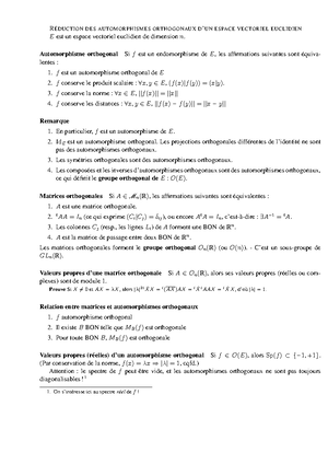 Espace euclidien Exercices Projection et symétrie orthogonales ...