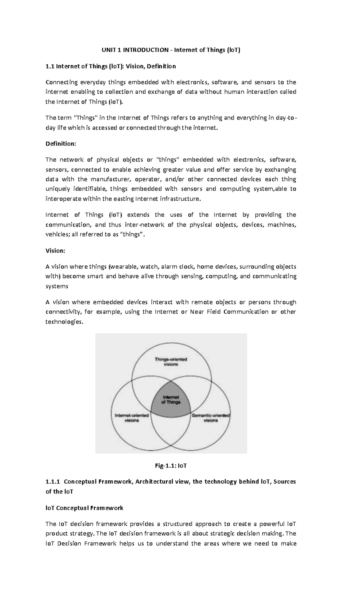 Unit-1 notes - UNIT 1 INTRODUCTION - Internet of Things (loT) 1 ...