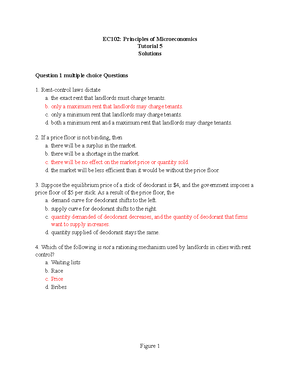 EC102 Tutorial 9 Solution - EC102: Principles of Microeconomics Tutorial 9 Solutions Question 1 ...