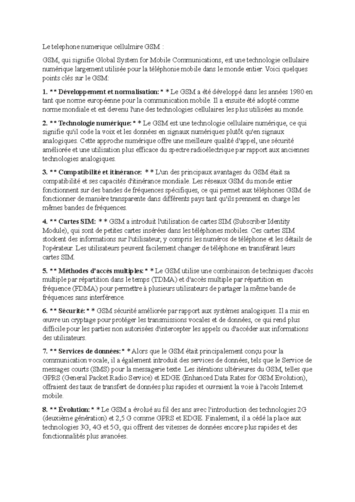 Le telephone numerique cellulmire GSM - Voici quelques points clés sur ...