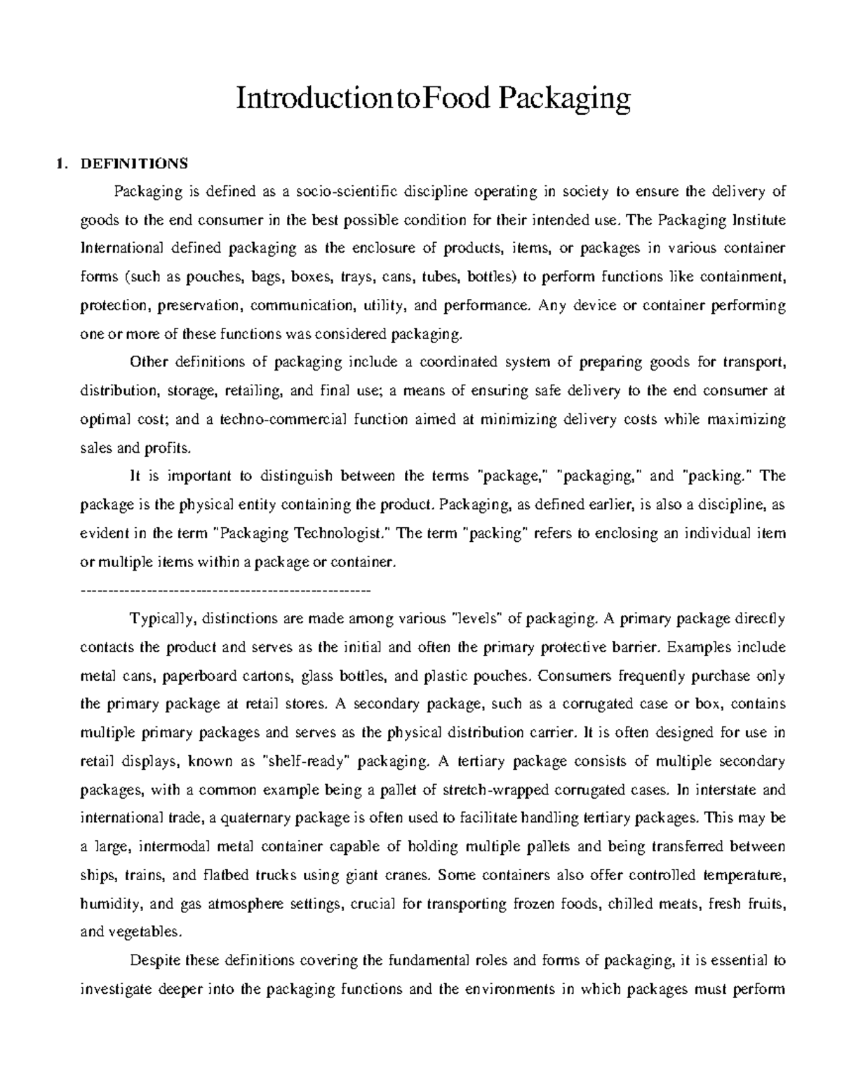 Food Packaging - Food - Introduction to Food Packaging DEFINITIONS ...