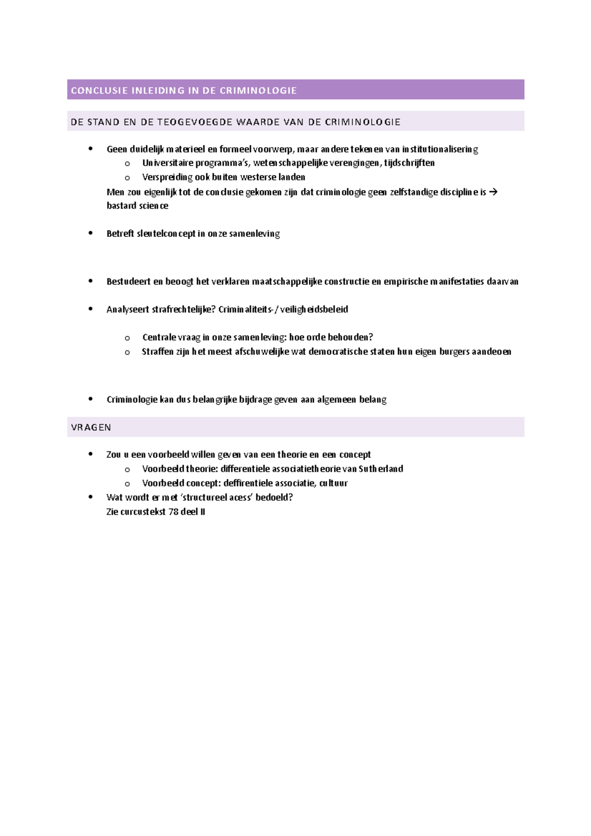 Conclusie inleiding in de criminologie - CONCLUSIE INLEIDING IN DE ...
