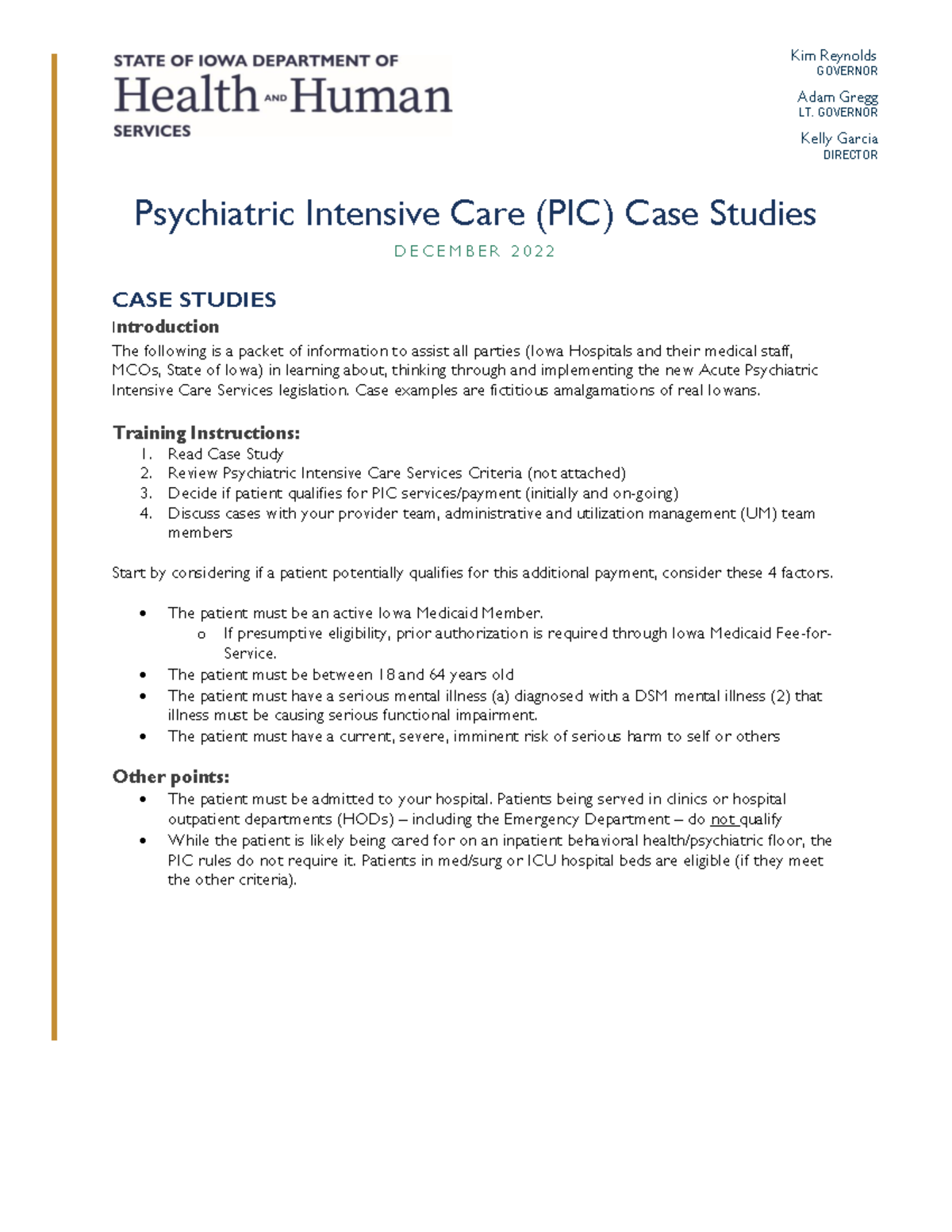 Psychiatric Intensive Care Case Studies - Kim Reynolds GOVERNOR Adam ...