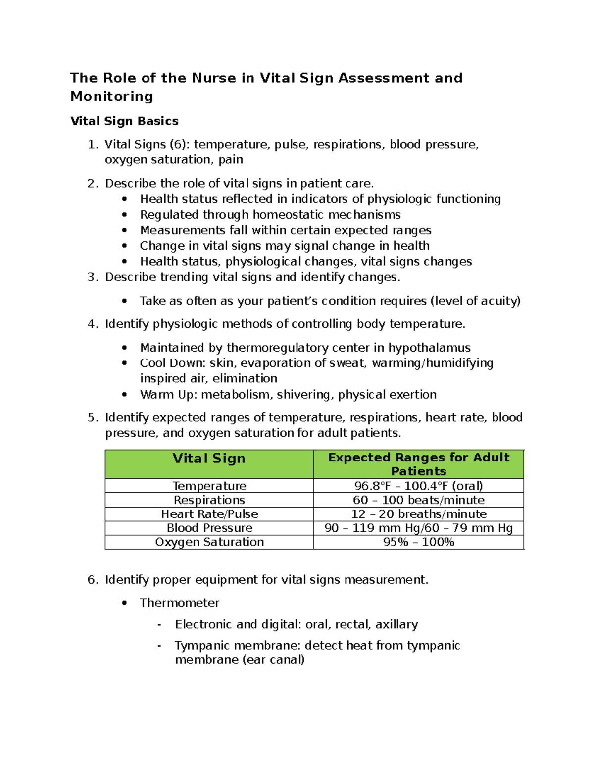 Module 2 Learning Objectives - The Role of the Nurse in Vital Sign ...