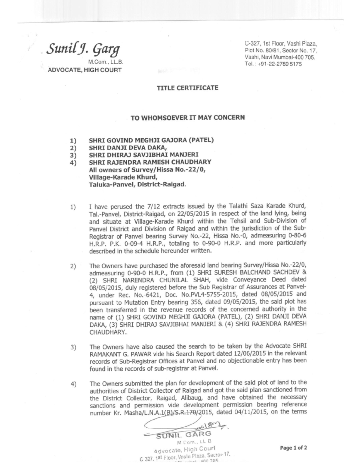 Emperia Garden - this a title devolution report example - Sunilg. Garg ...