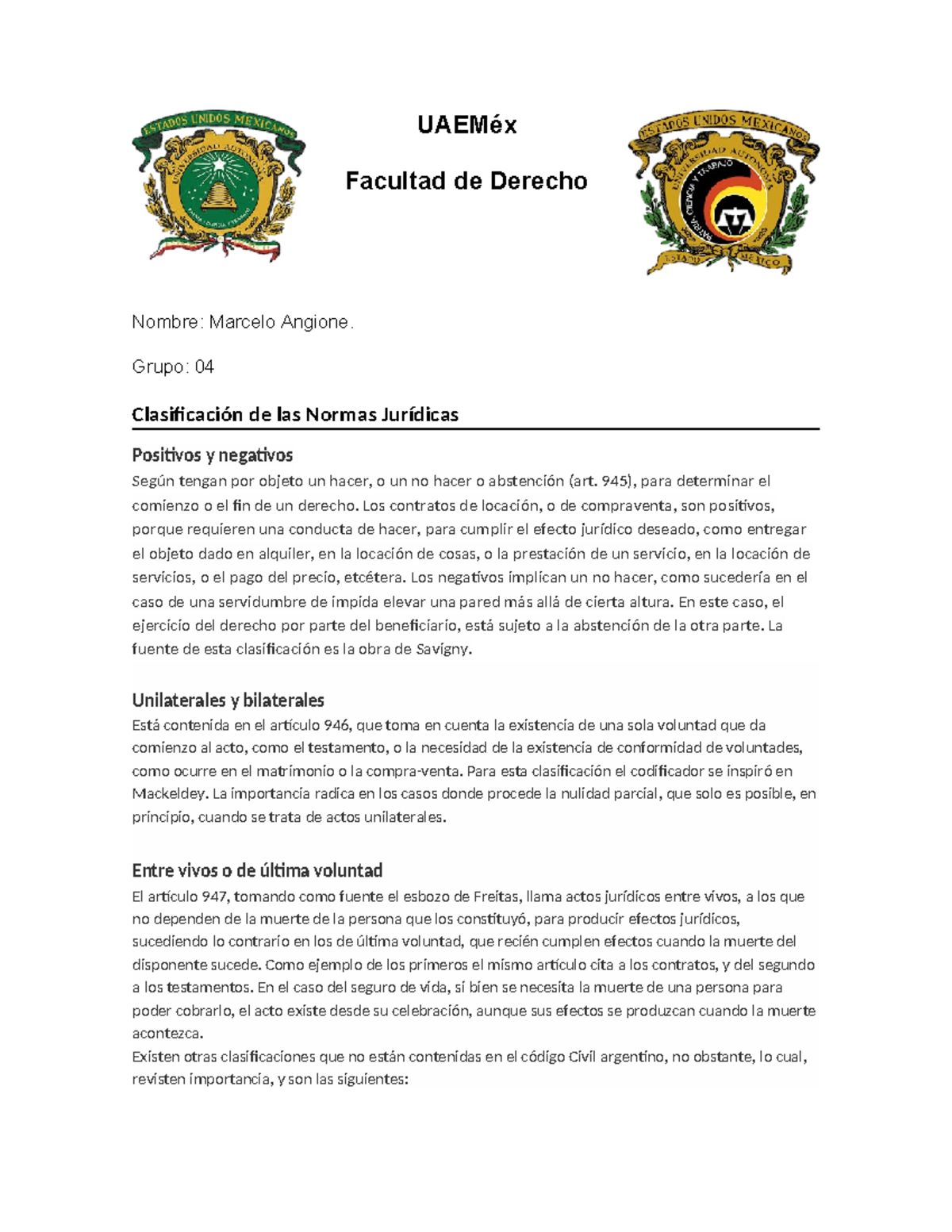 Clasificación de Las Normas - UAEMéx Facultad de Derecho Nombre ...