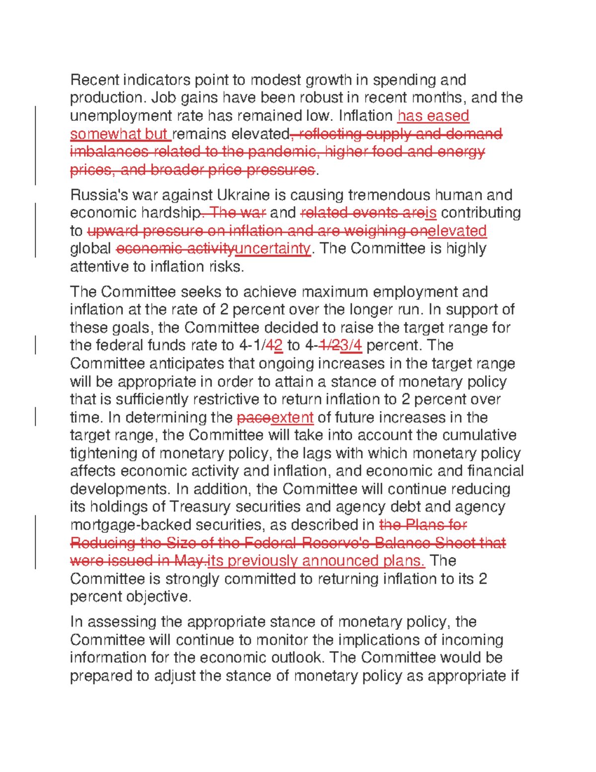 Fed Redline February - Federal Reserve Minutes - Recent indicators ...