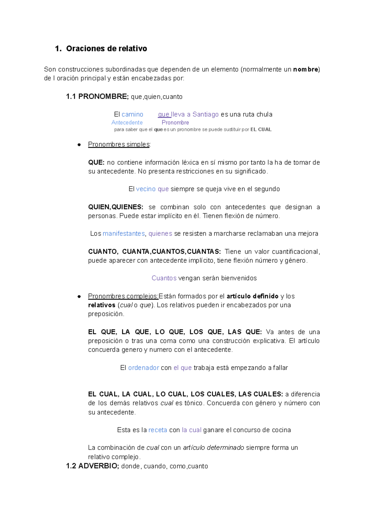 Oraciones de relativo - uno apuntes completos - 1. Oraciones de ...