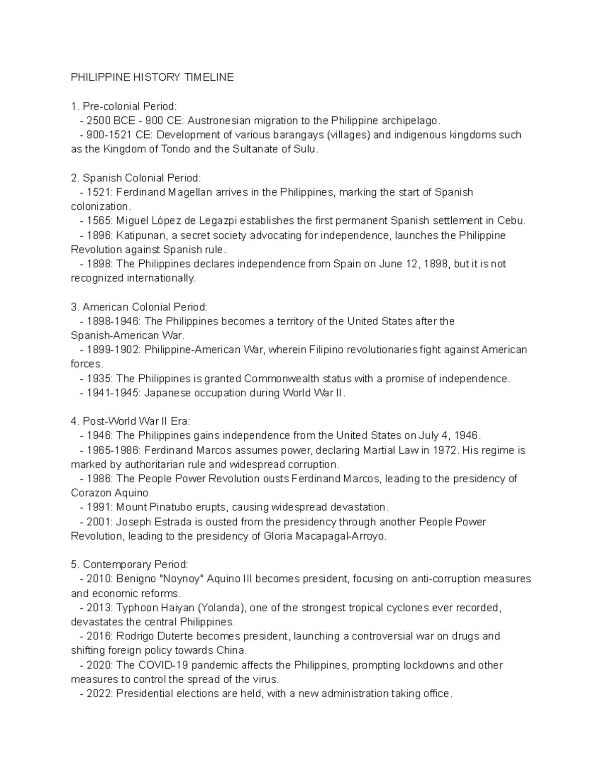 PH history timeline - Summary Filipinolohiya at Pambansang Kaunlaran ...
