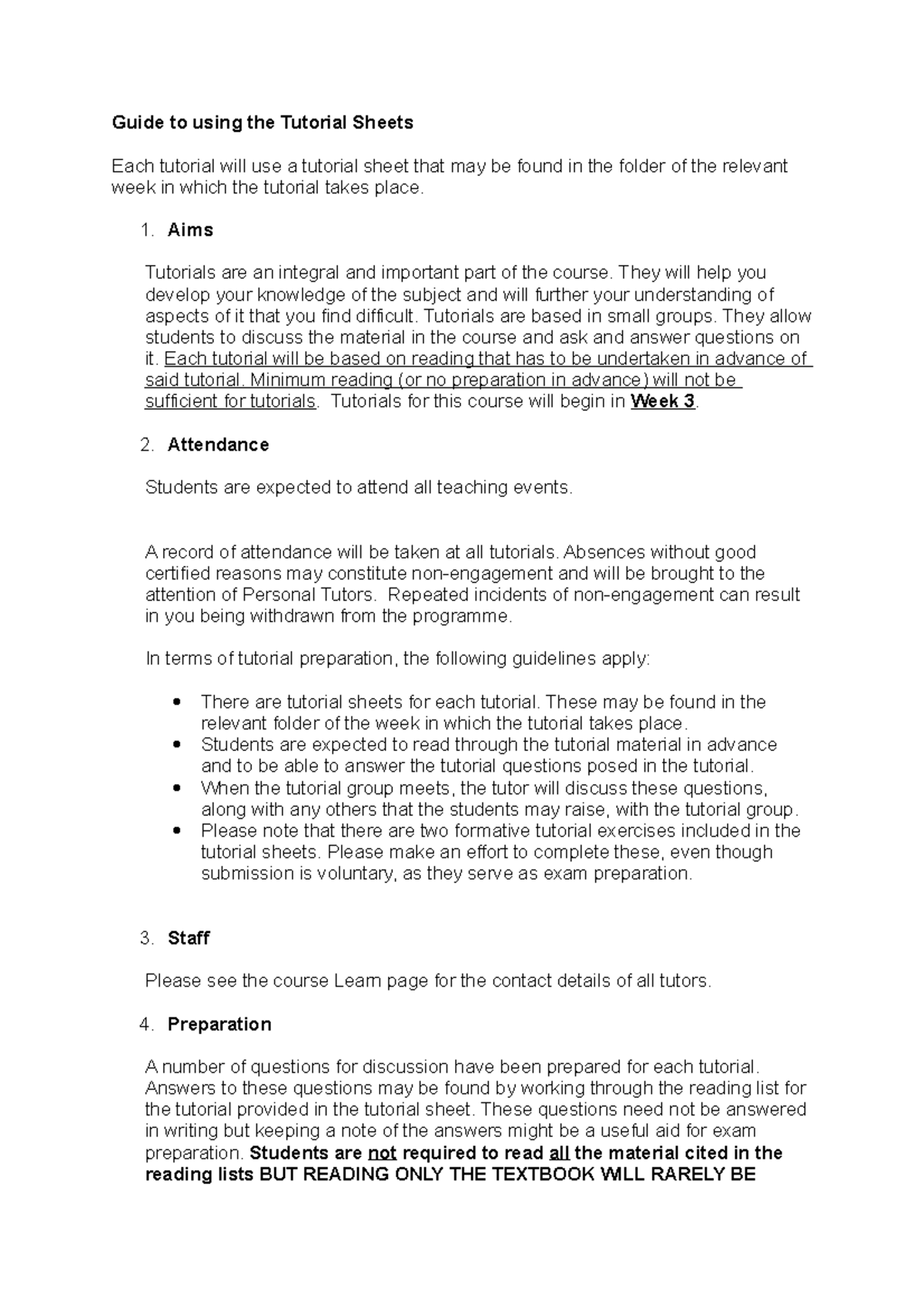 Guide to using the Tutorial Sheets - Aims Tutorials are an integral and ...