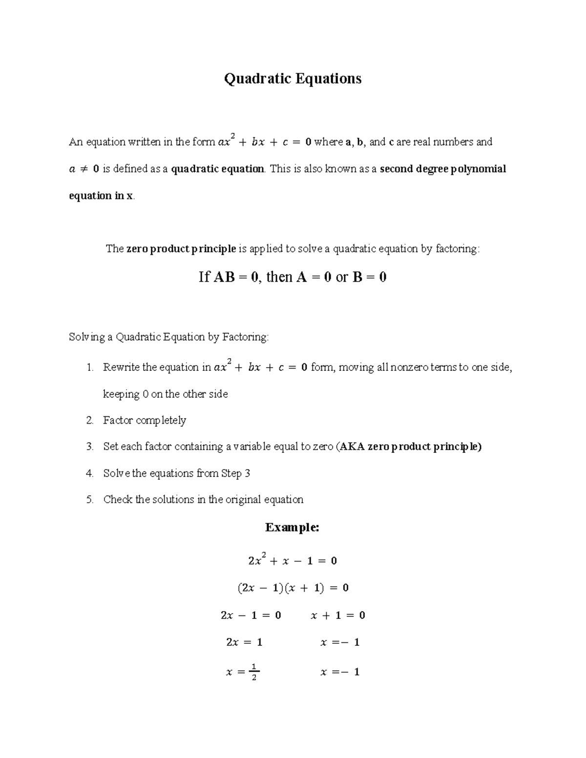 Quadratic Equations - This is also known as a second degree polynomial ...