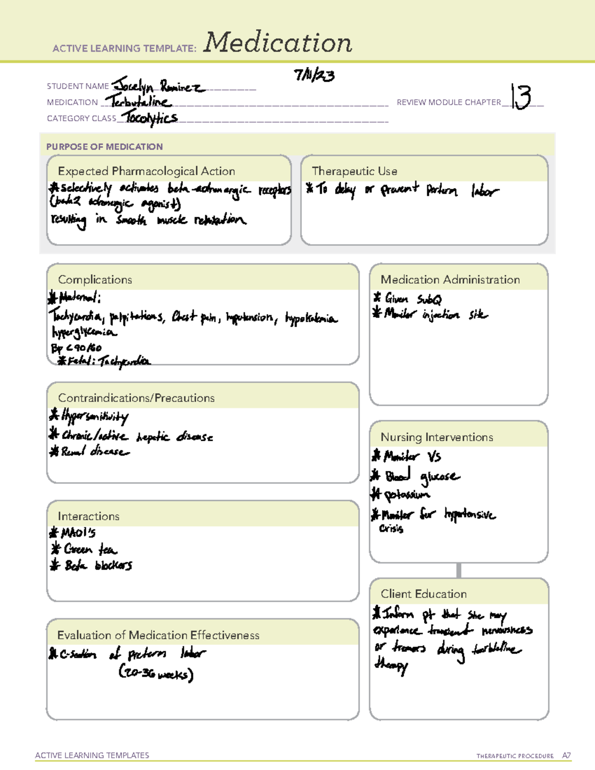 Maternity ATI Med Temp. Terbutaline - CC201 - FCC - Studocu