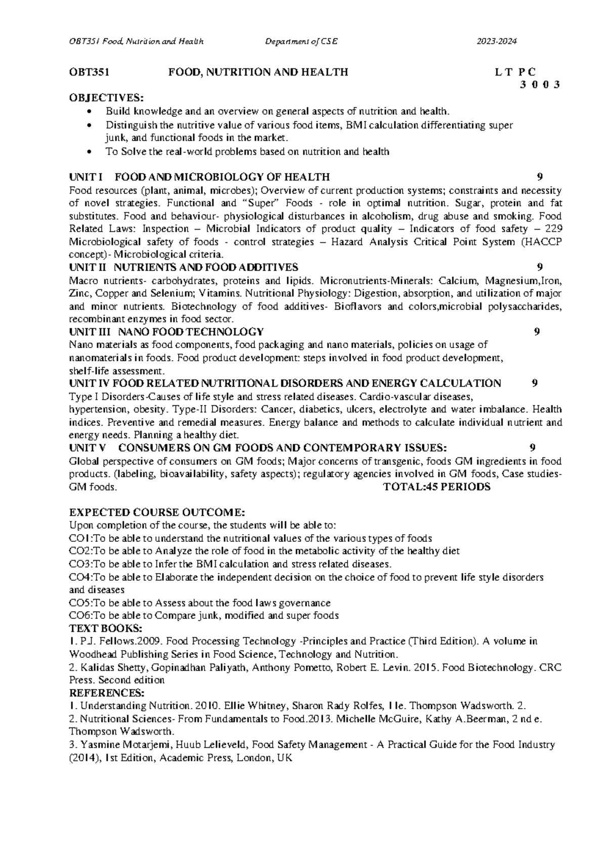 Question BANK FOOD NUIT Health - OBT351 FOOD, NUTRITION AND HEALTH L T ...