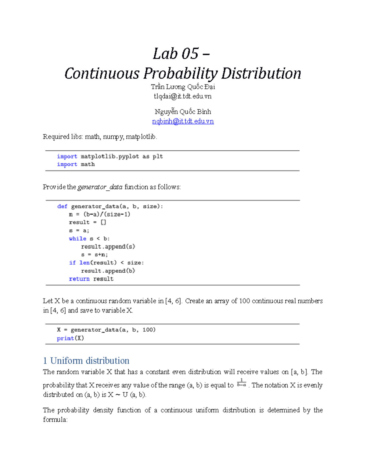 Lab-07-Continuous Distribution - Lab 05 – Continuous Probability ...
