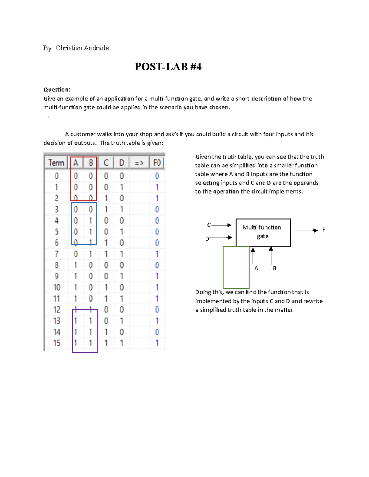 Post Lab 4 - lab - A B C D F By: Christian Andrade POST-LAB Quesion ...