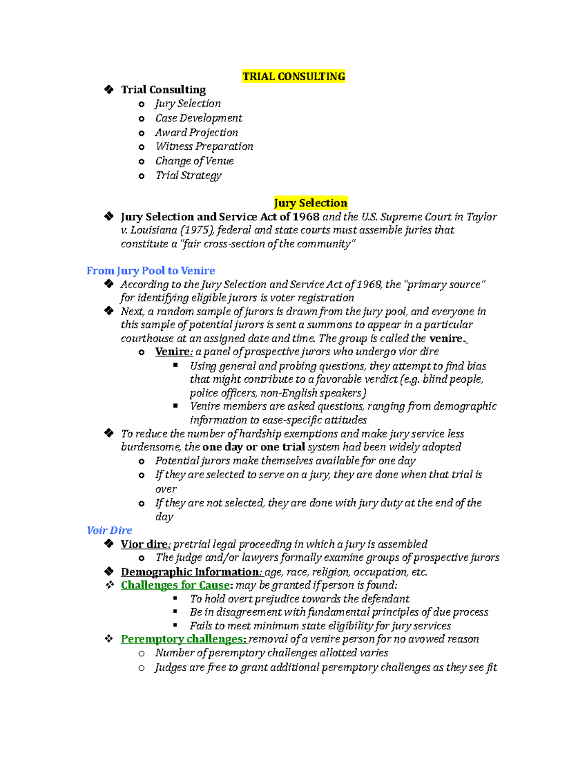 Chapter 6 - Lecture notes 6 - TRIAL CONSULTING Trial Consulting o Jury ...