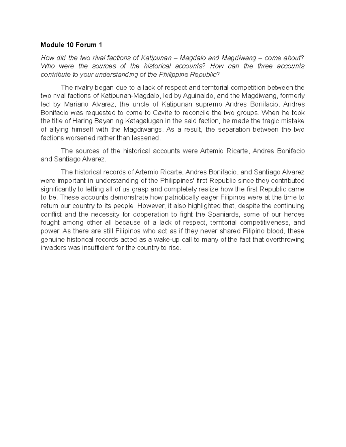 RIPH-Module-10-Forum-1 - Module 10 Forum 1 How did the two rival ...