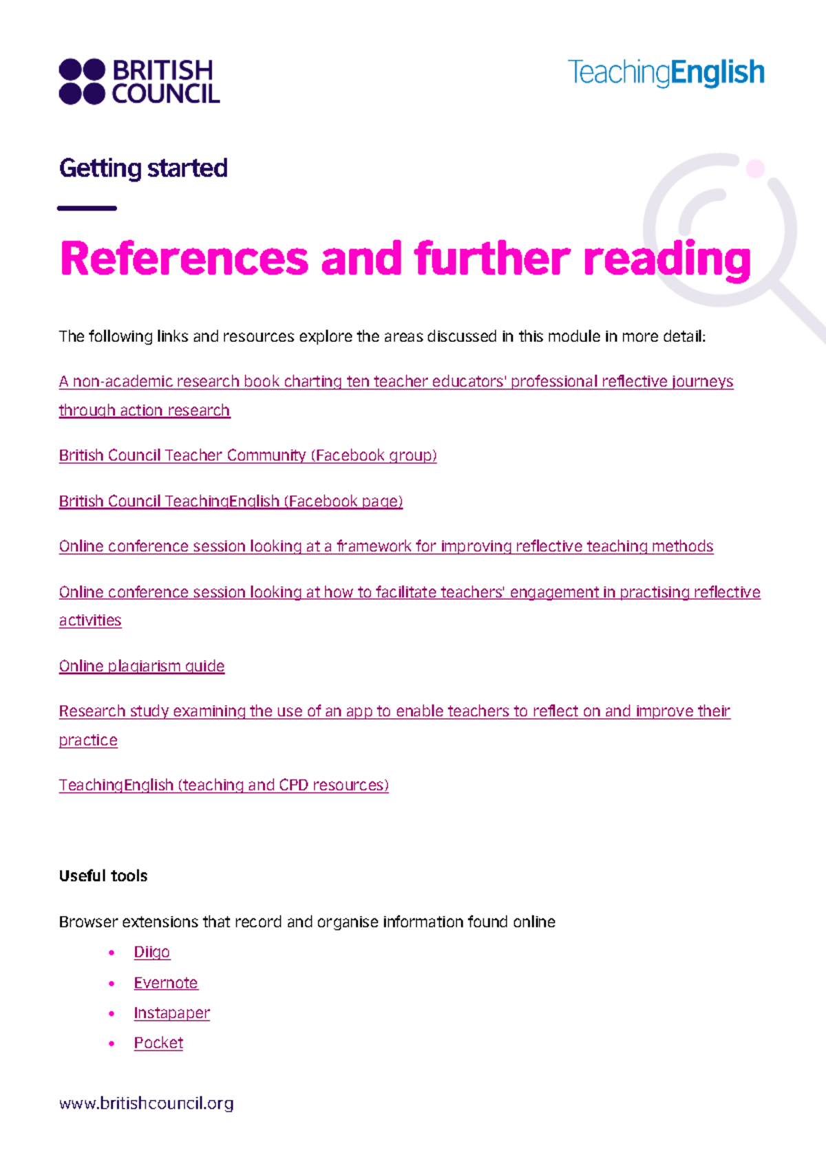 References - Getting started - Getting started The following links and ...