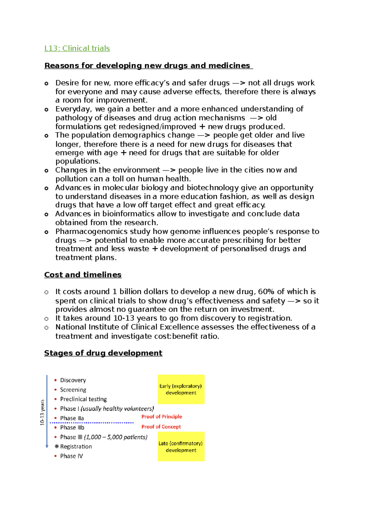 L13 Clinical trials - Notes for L13 - L13: Clinical trials Reasons for ...
