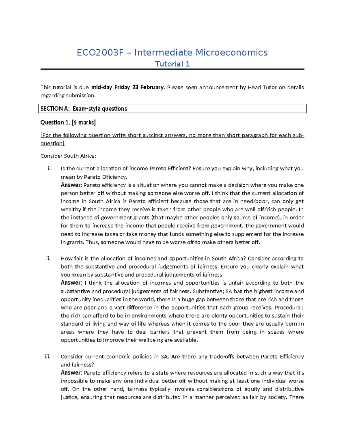 Tutorial 1 Eco2003 F 2024 - ECO2003F – Intermediate Microeconomics ...