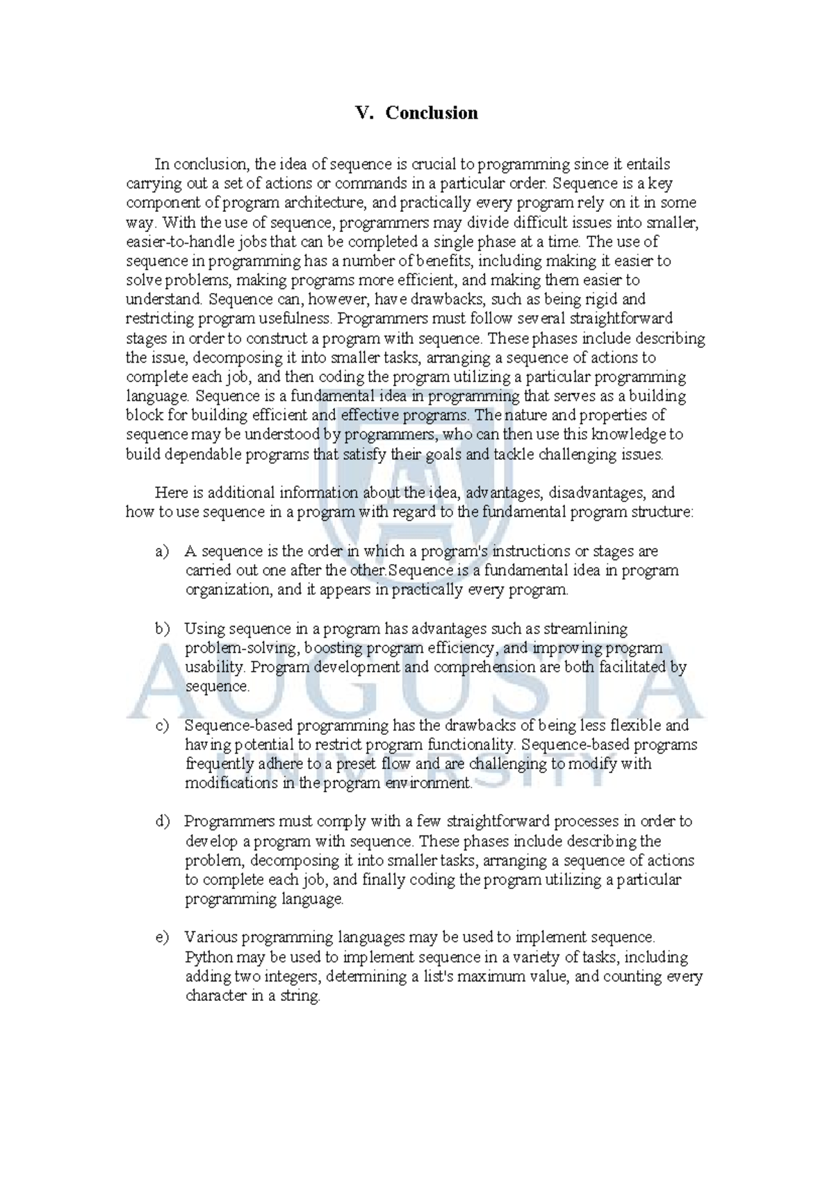 Chapter V-VI Sequence in Basic Program Structure - V. Conclusion In conclusion, the idea of ...