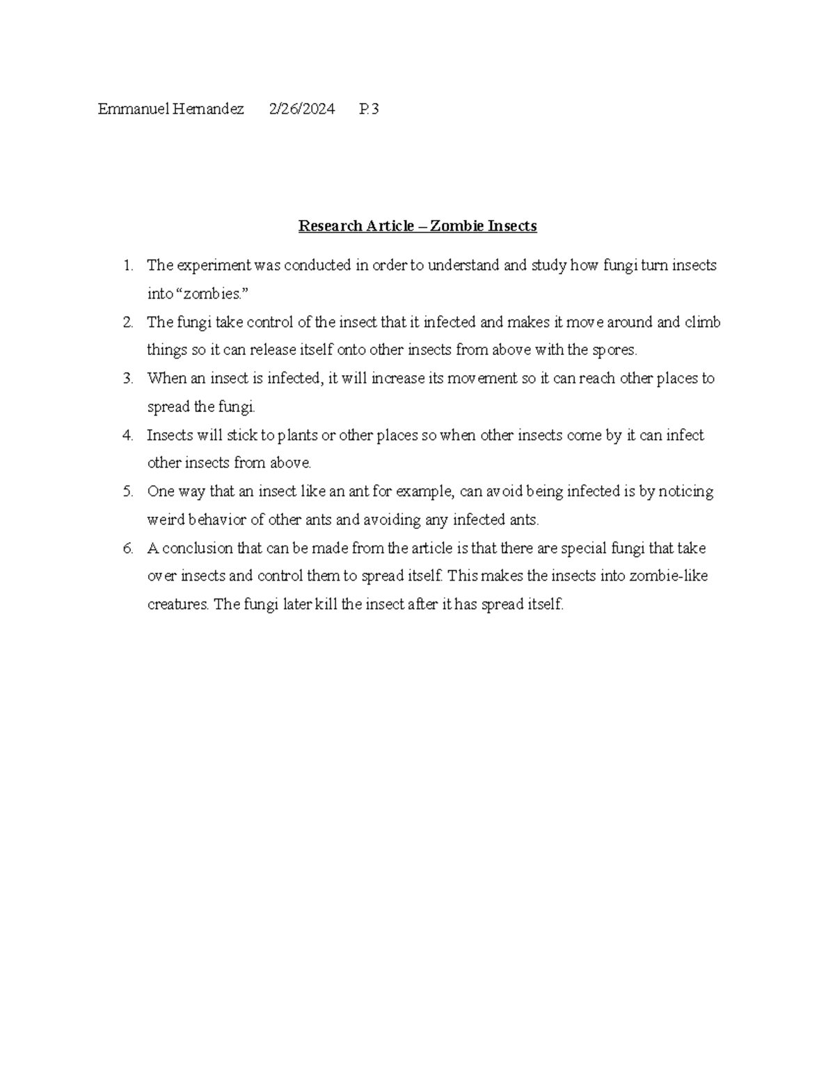 Zombie insects - assignment - Emmanuel Hernandez 2/26/2024 P. Research ...